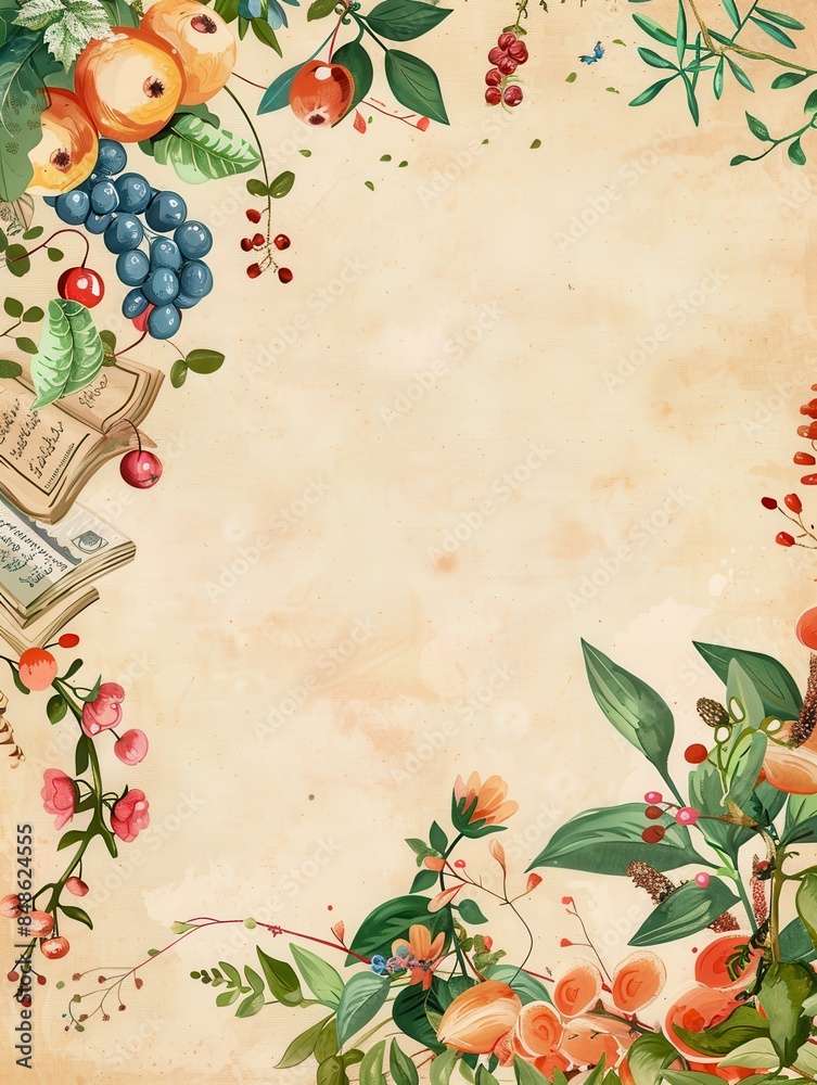 Border design with traditional Shavuot symbols including Torah scrolls ...