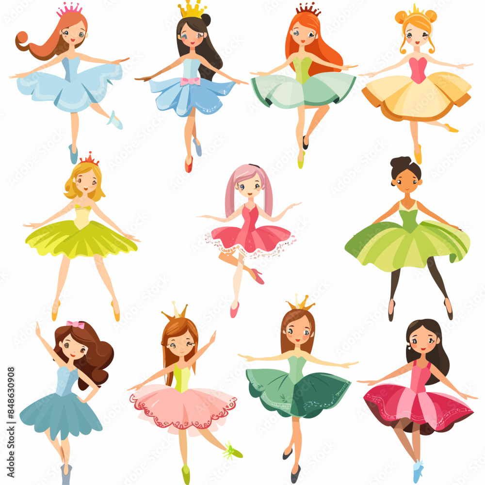 Cartoon ballerina princesses, cute girls dancers characters. Girl in ...