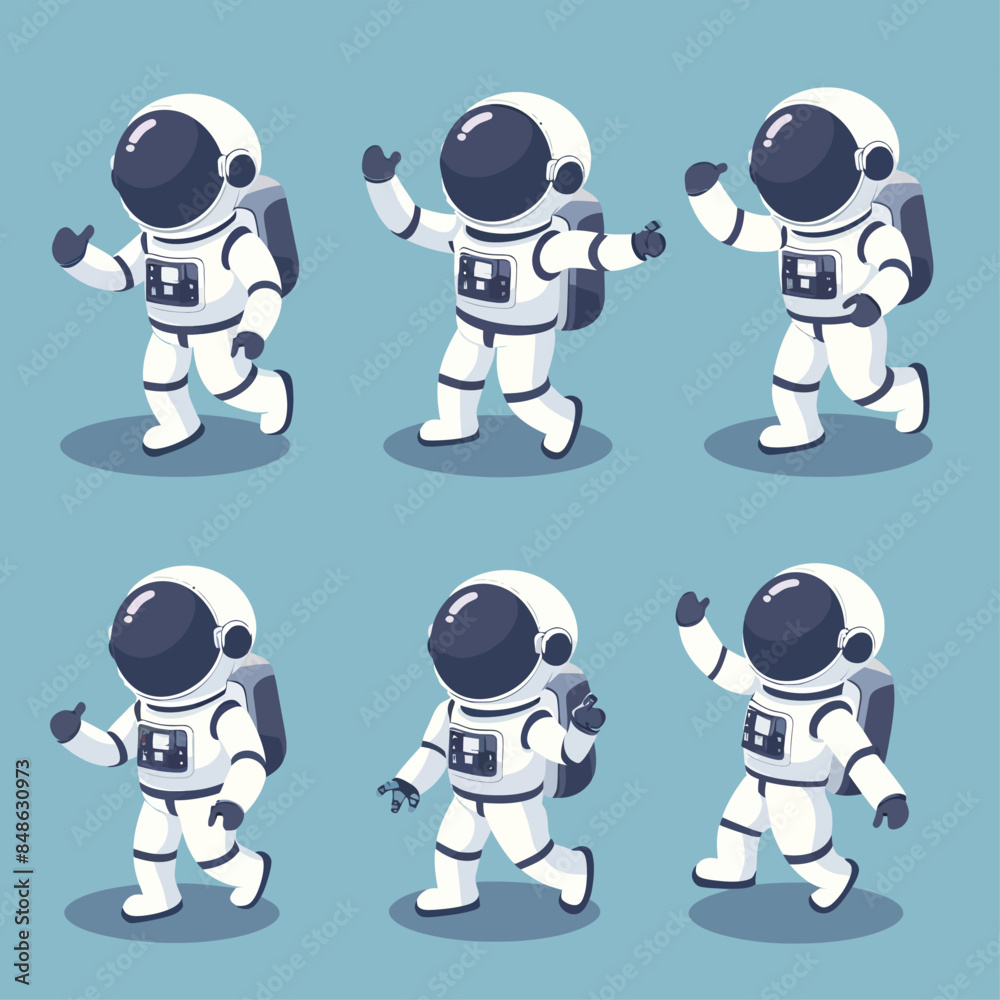 Cute little spaceman in suit and helmet in different poses. Vector ...