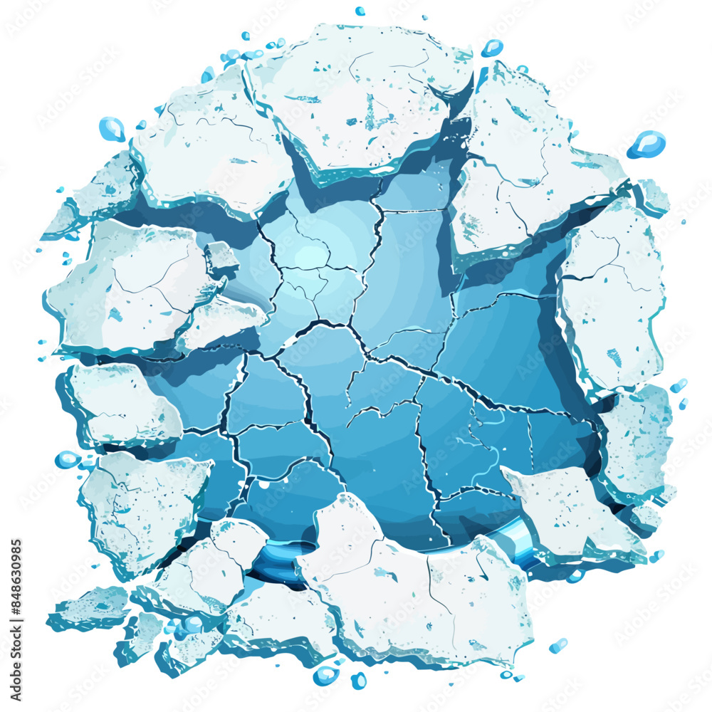 Cracks with water surface texture inside. Breaks in ground or ice with ...