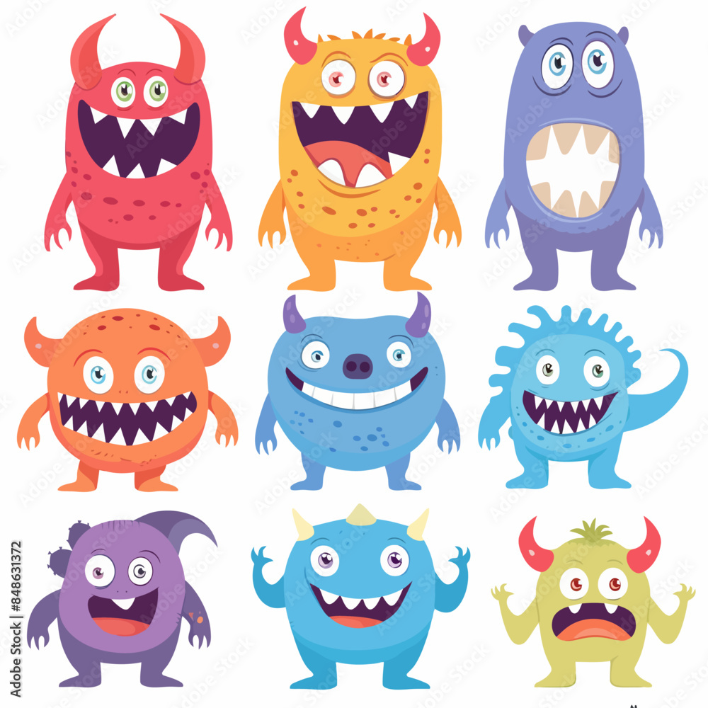 Cute cartoon Monsters. Set of cartoon monsters: ghost, goblin, cyclops ...