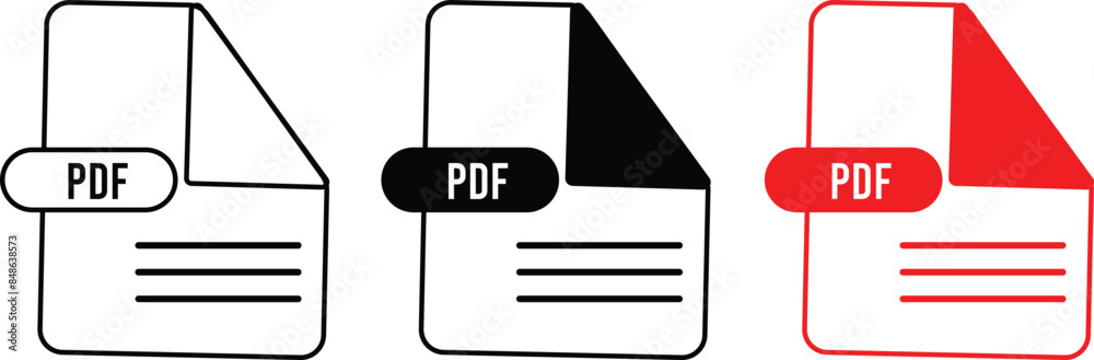 PDF file format icons set. PDF file download symbols. Format for texts ...