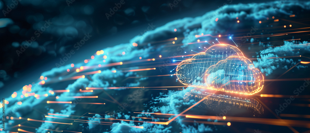 Generative Ai Image Of Cloud Computing And Digital Data Transfer With Computing Networked Across