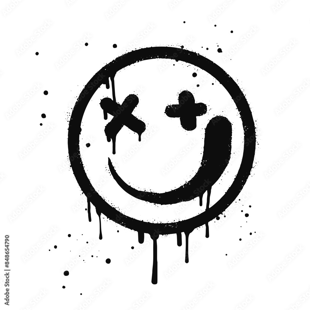 smiling face emoji character. Spray painted graffiti smile face in ...