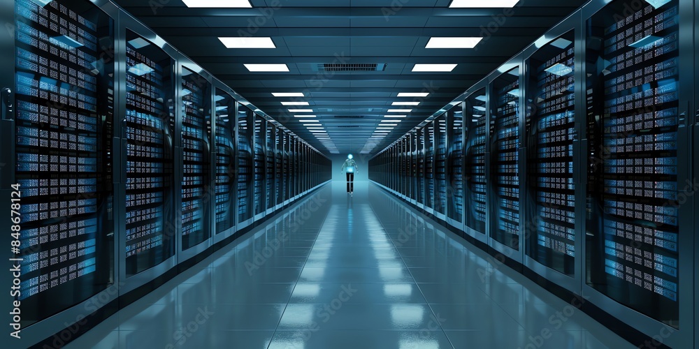 rows of servers in a large data center, in detailed data center ...