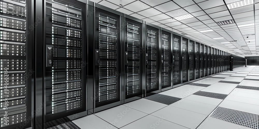 rows of servers in a large data center, in detailed data center ...