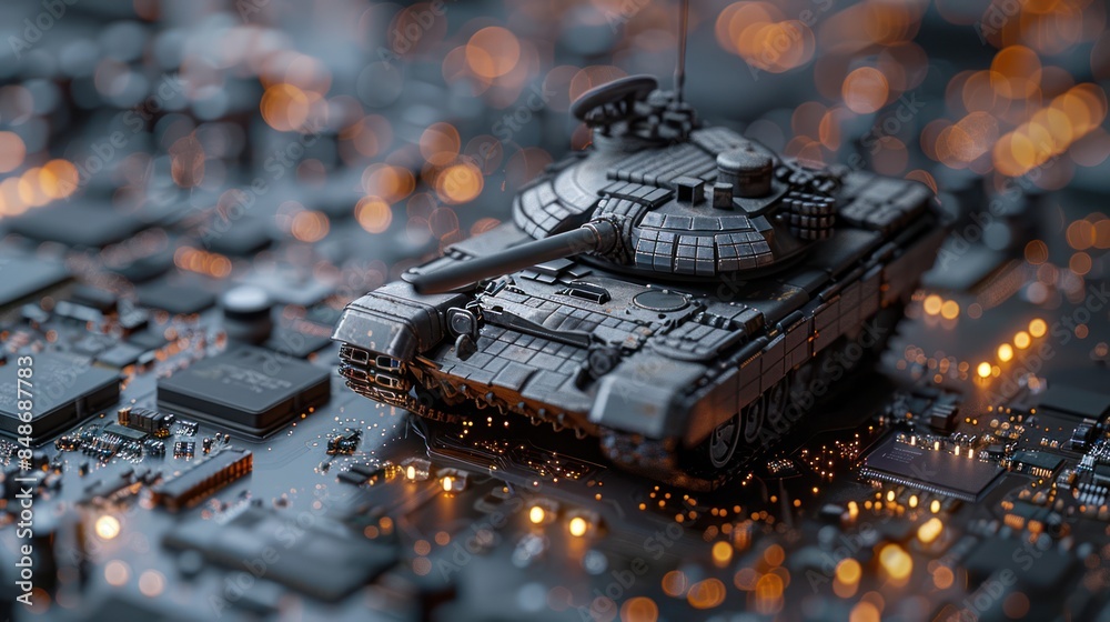 AI Takes Control: Military Tank Closeup on Computer Board for War ...