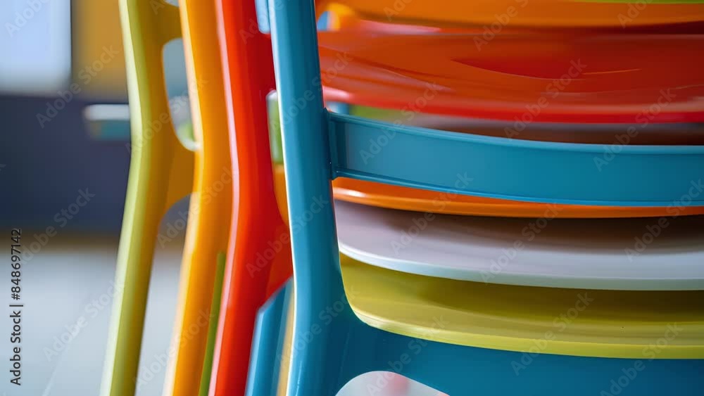 A set of colorful and stackable chairs all made from recycled plastic ...