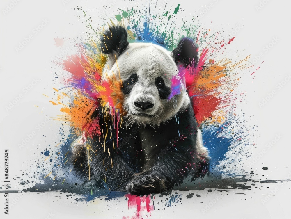 Monochrome panda with a vibrant color explosion radiating from its ...