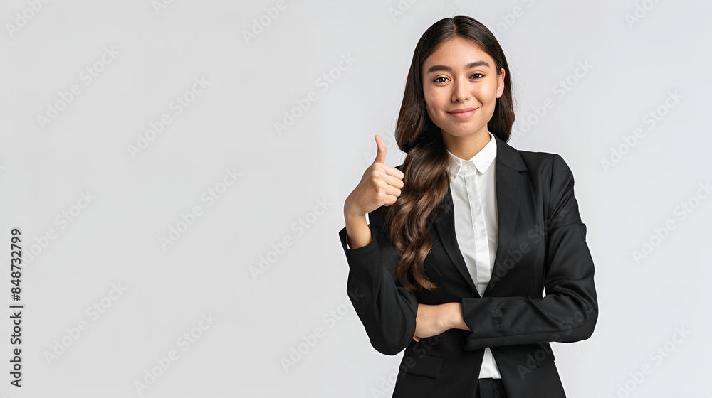 Pleased female entrepreneur lady boss in black suit satisfied with your ...