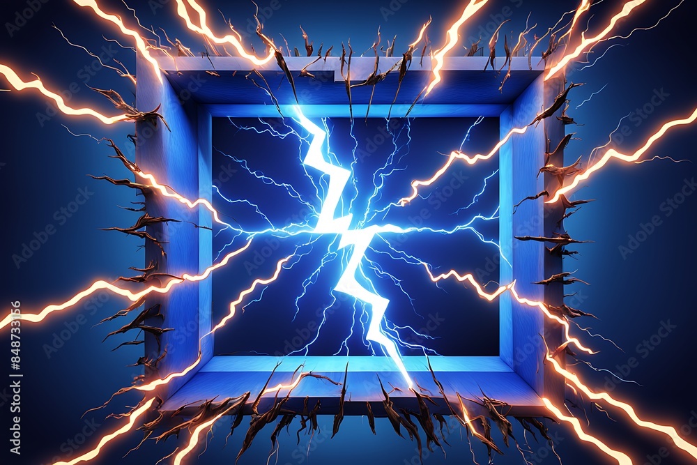 Lightning frames, blue electric borders of rectangular and square ...