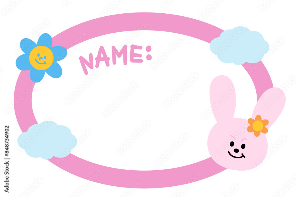 Cute bunny, cloud, flower on name tag for back to school, pet school ...