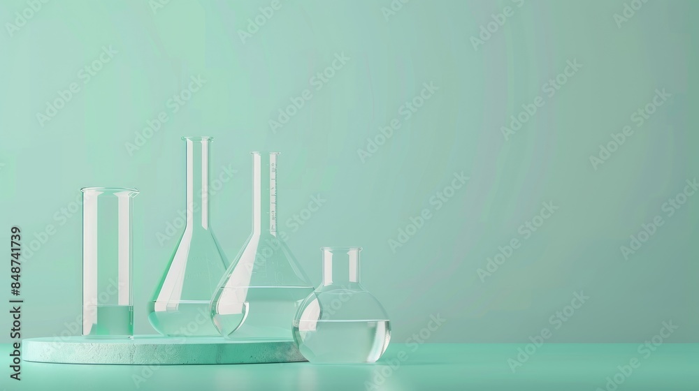 Minimalist setup with petri dish boiling flask beaker and flask on ...