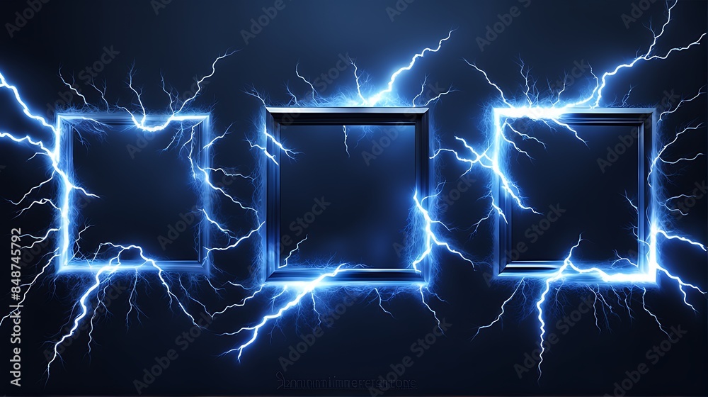 Lightning frames, blue electric borders of rectangular and square ...
