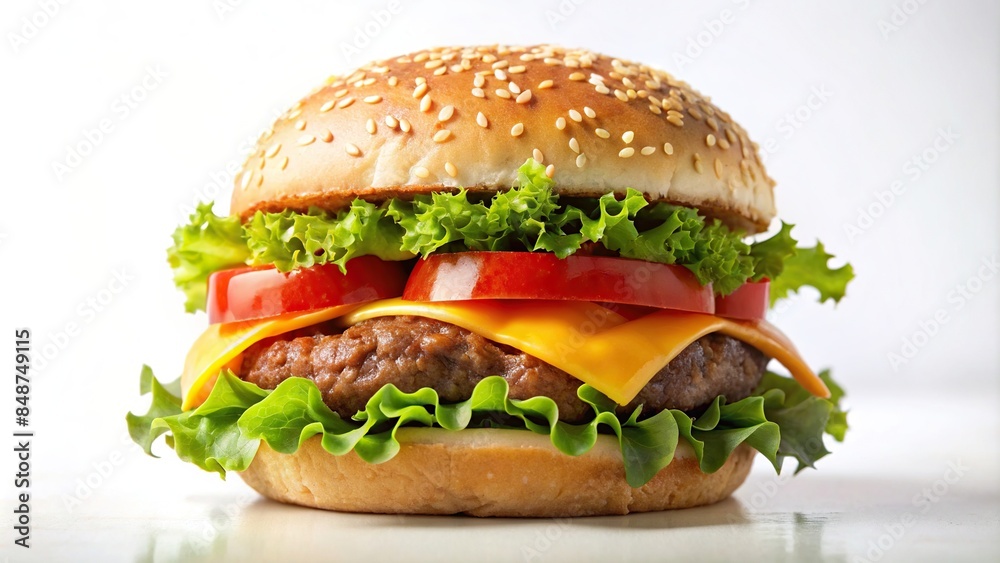 Origami style hamburger with lettuce, tomato, cheese, and patty on a ...