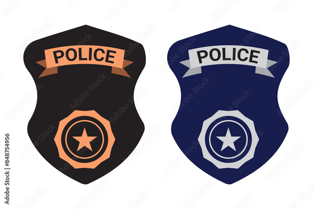 Police officer badge icon in flat style. Symbol of protection law order ...