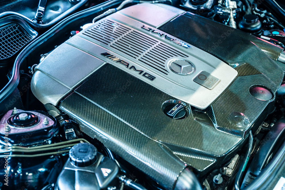 Munich, Germany - June 4, 2024: Mercedes Benz engine amg. Modern engine ...