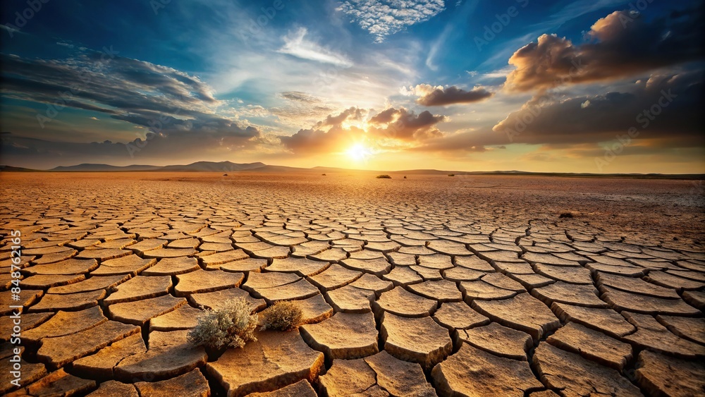 Dry and cracked earth in a barren landscape, Drought, arid, desert ...
