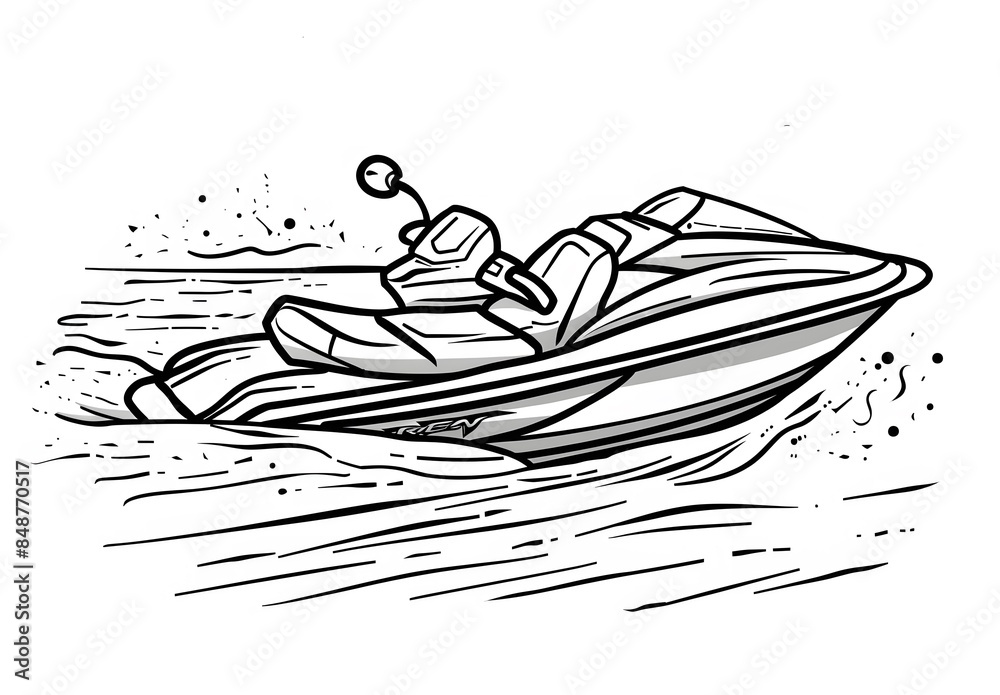 A jet ski simple line art coloring page for kids Stock Illustration ...
