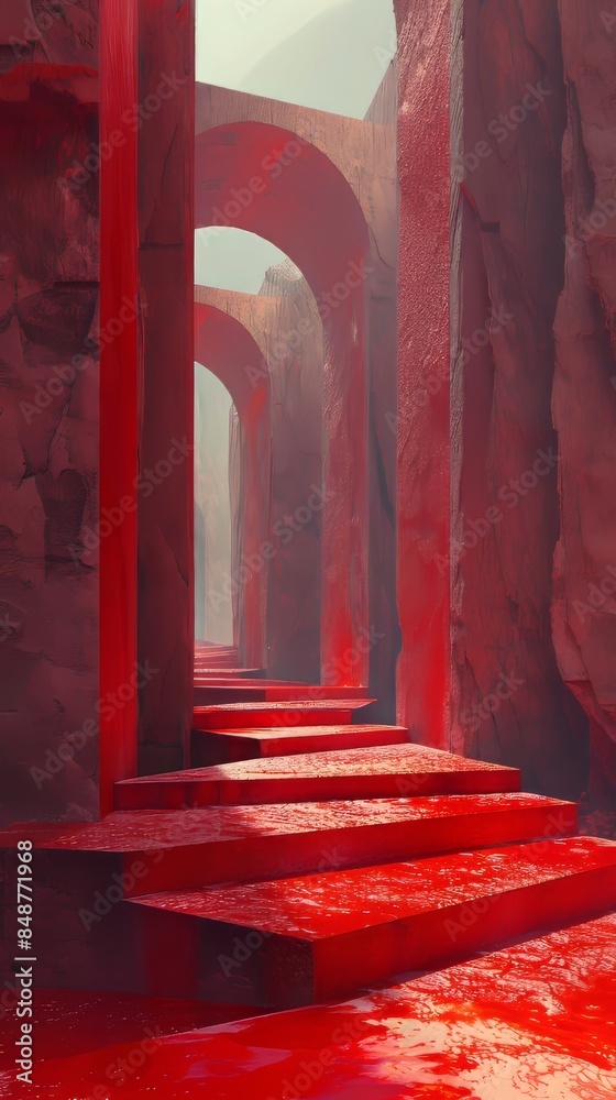 Abstract fantasy place with street, stairs, and tunnel. HD and 4K ...