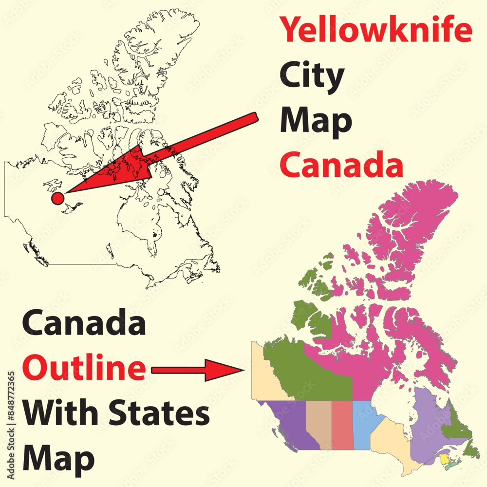 Yellowknife map vector of Canada, Yellowknife line map, Yellowknife ...