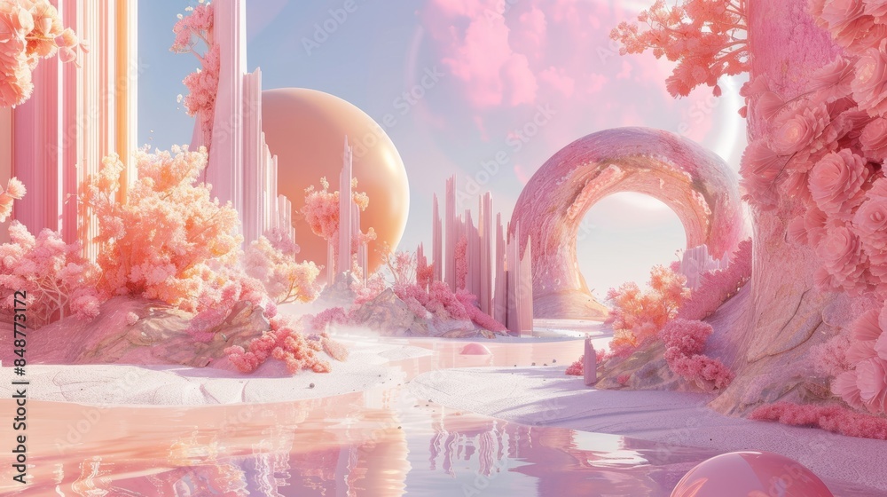 Abstract fantasy place with street, stairs, and tunnel. HD and 4K ...