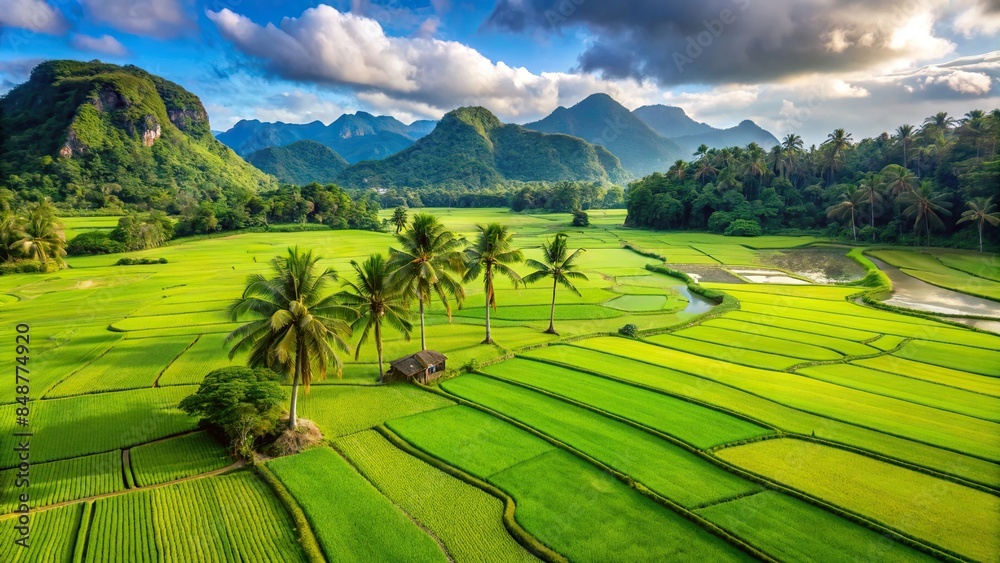 Green rice fields on the Philippine island of Palawan, Palawan ...