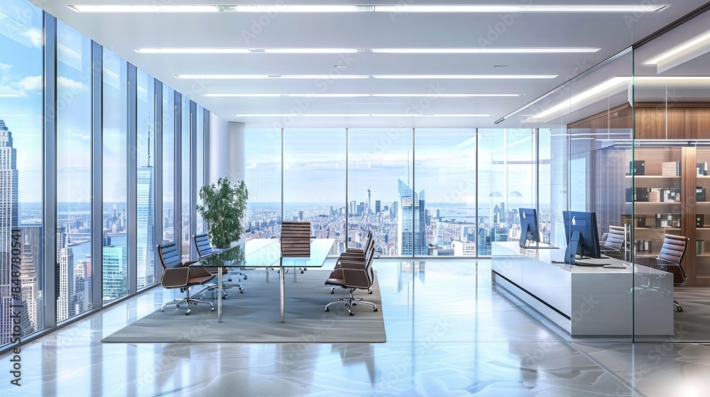 high-end office interior with state-of-the-art equipment, glass ...