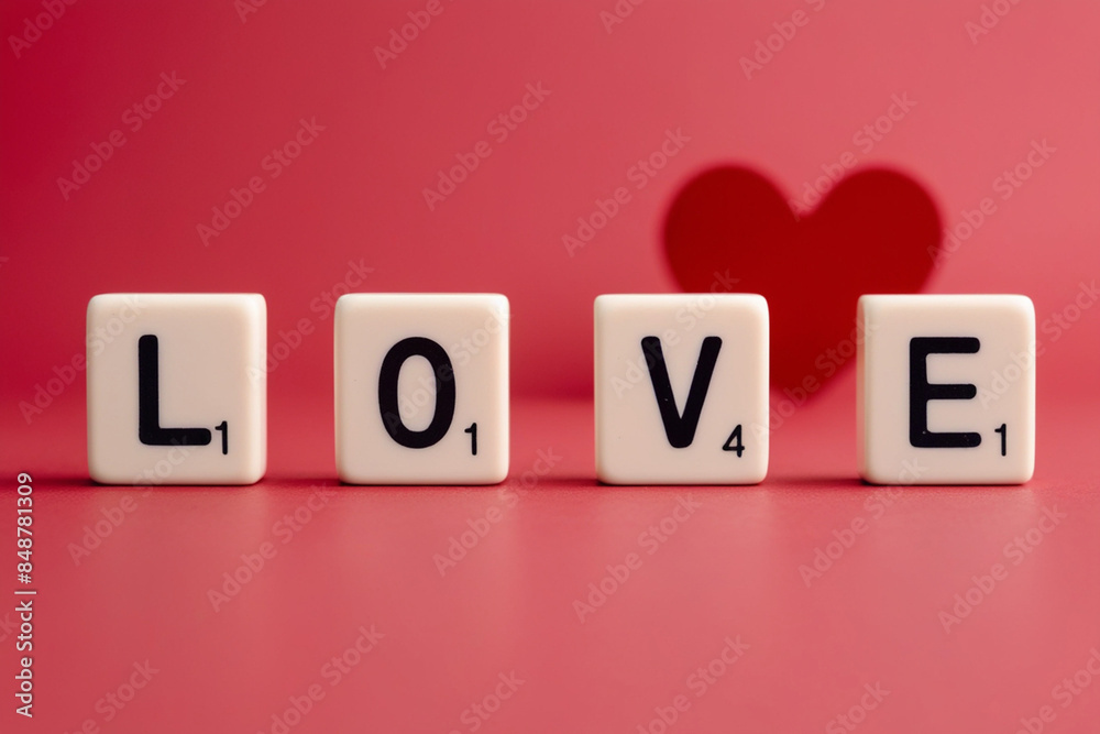 scrabble letters with the word love and red heart background valentines ...
