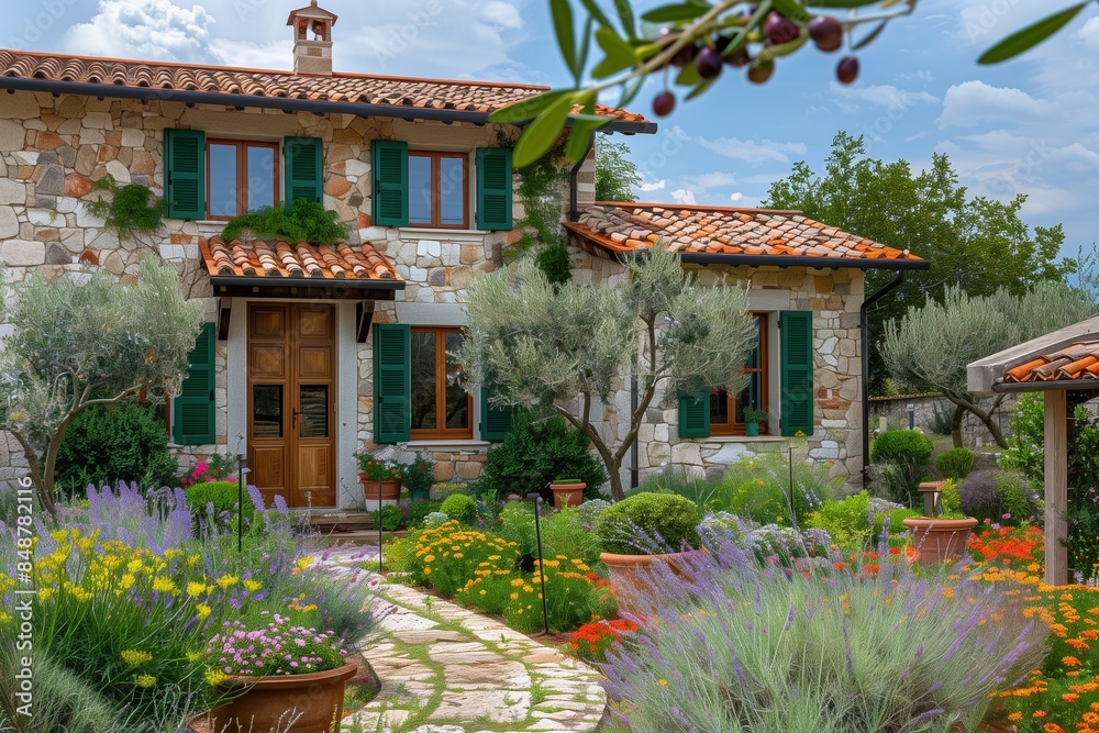 An Italian suburban home with a rustic stone exterior, terracotta roof ...
