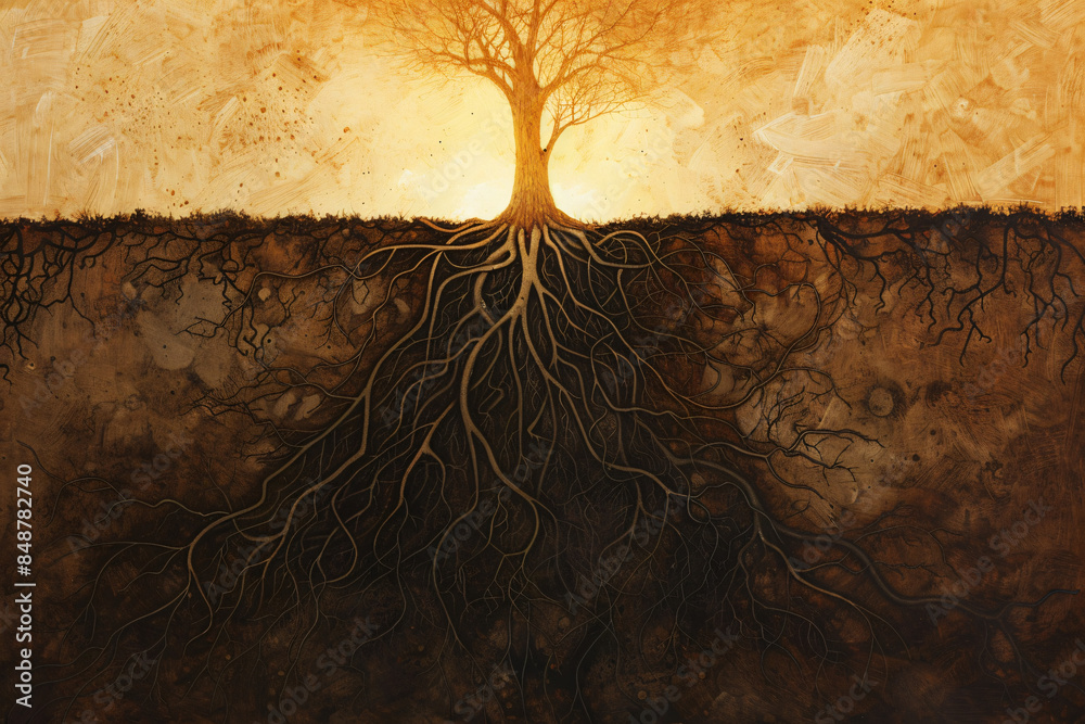cross section of the earth showing tree roots growing Stock Photo ...