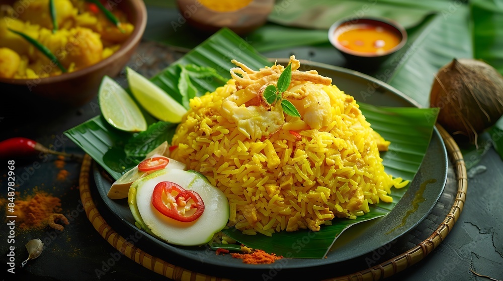 Nasi kuning Indonesian for yellow rice or sometimes called nasi kunyit ...