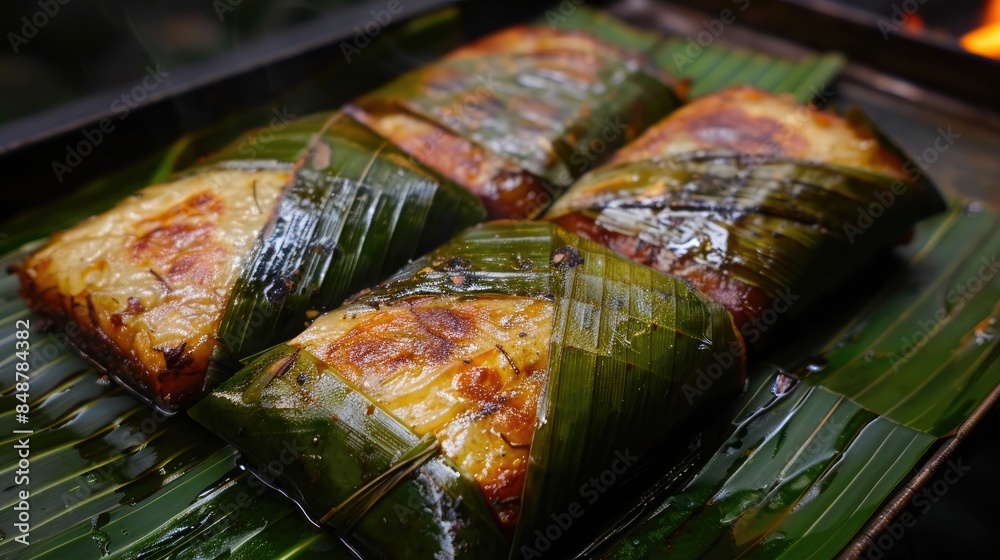Pan Fried Cake Wrapped in Banana Leaves with a Sweet Filling from ...