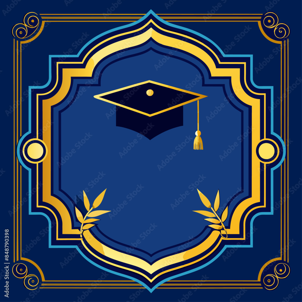 Sophisticated Blue and Gold Graduation Certificate Border Frame Vector ...