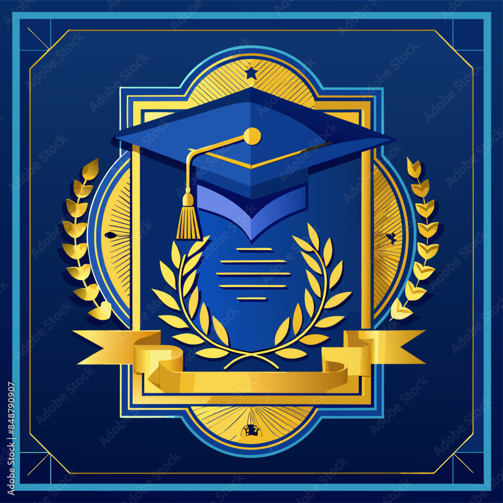 Premium Elegant Blue and Gold Graduation Certificate Frame Vector ...