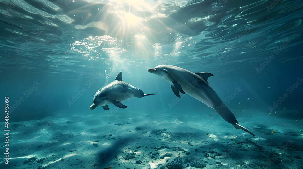 Underwater Dolphins Sunlight Ocean Depths Marine Life Serene Aquatic ...