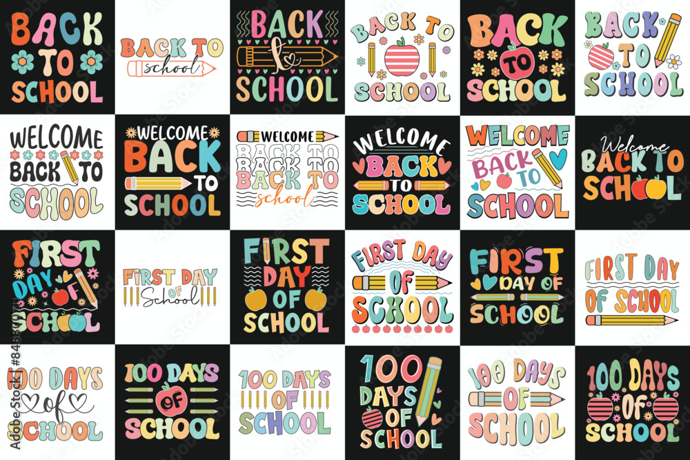 Kids Typography Design Bundle, Back to School Lettering, 100 days of ...