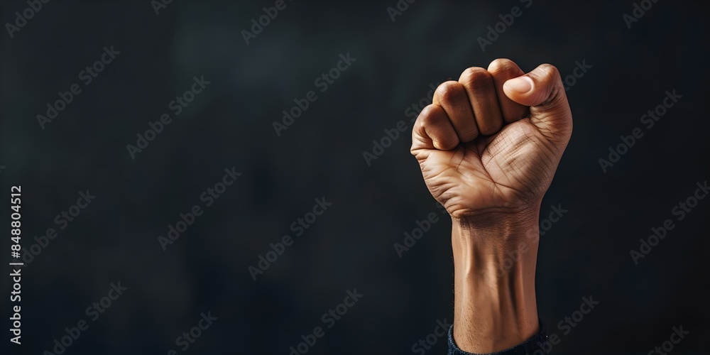 Protest banner with raised fist symbol supporting Black lives matter ...