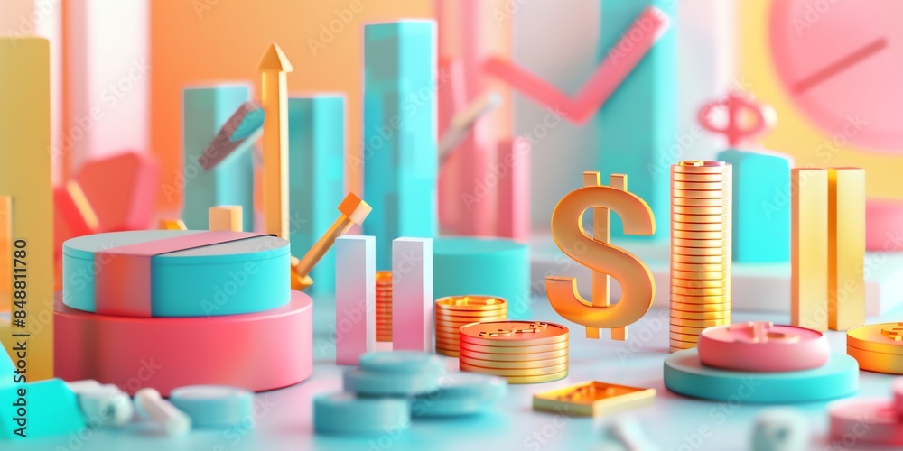 Design a convincingly realistic 3D illustration highlighting financial ...