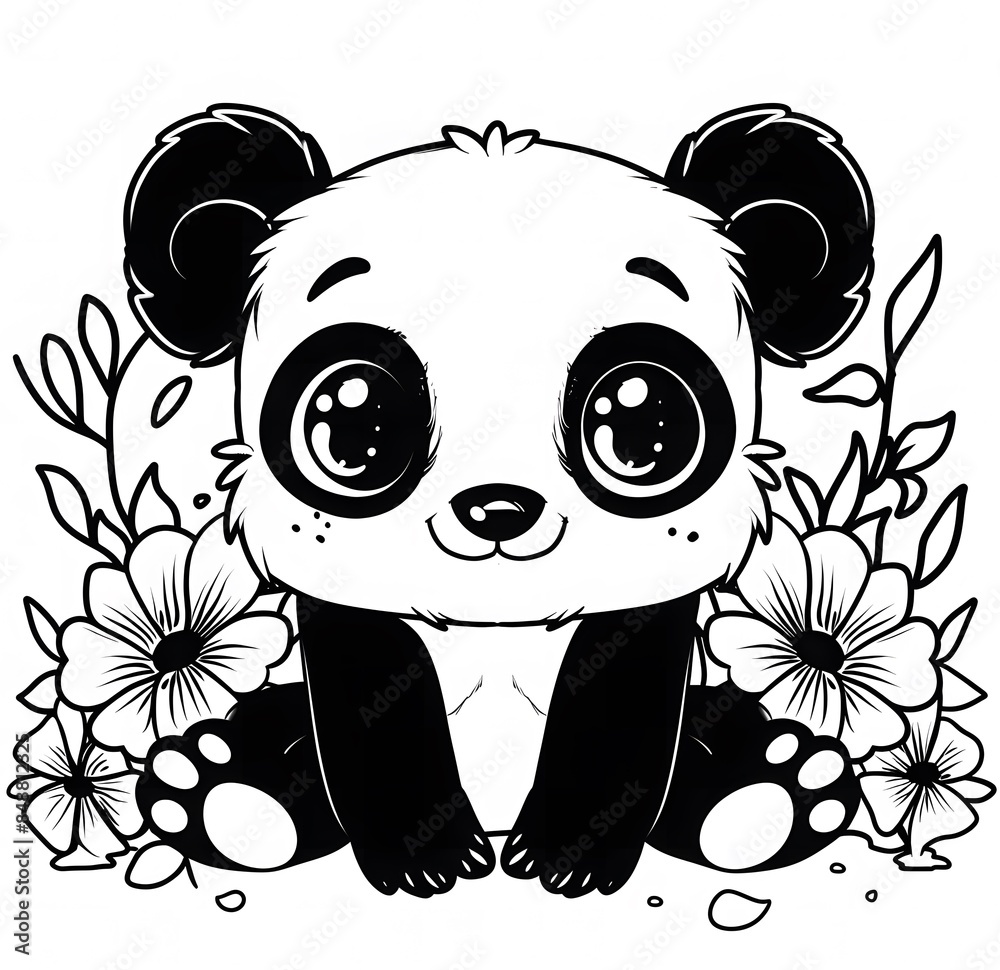 Cute baby panda coloring page for kids Stock Illustration | Adobe Stock