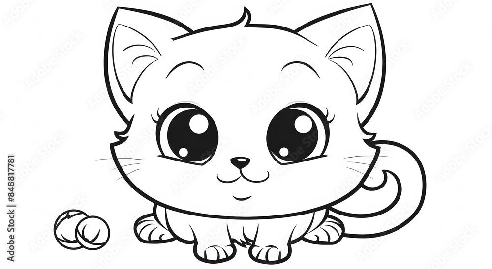 Cute Simple Cartoon Cat Coloring Page Cute Kitten Clip Art Stock イラスト Adobe Stock