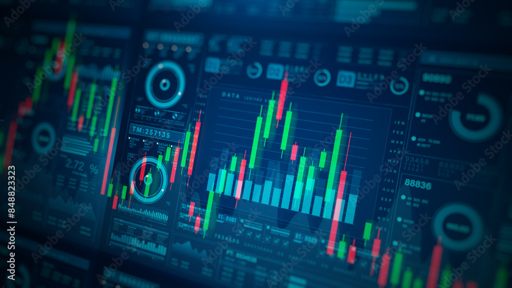 Business stock market with charts and data numbers, Candlestick ...