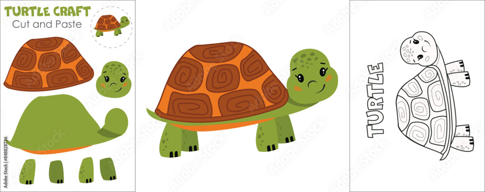 Cute sea land smiling turtle. Vector kids collection of pets. Ocean ...