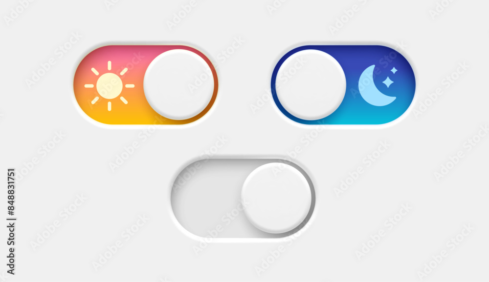 On and Off toggle switch buttons. Day and night mode switch button ...