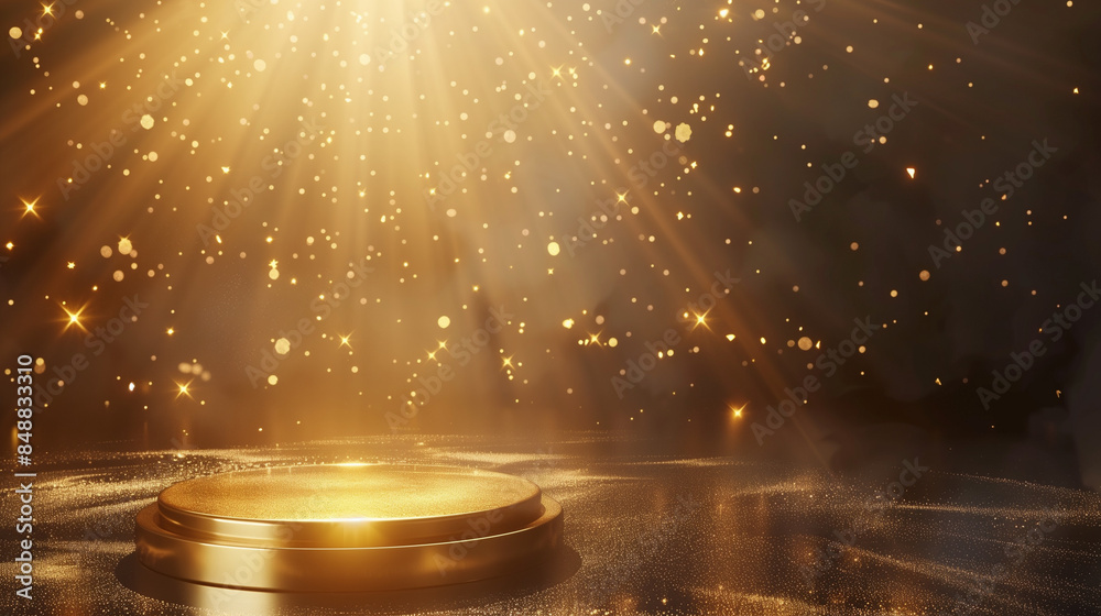 Golden podium with sparkling lights. Award Ceremony Concept. Seamless ...