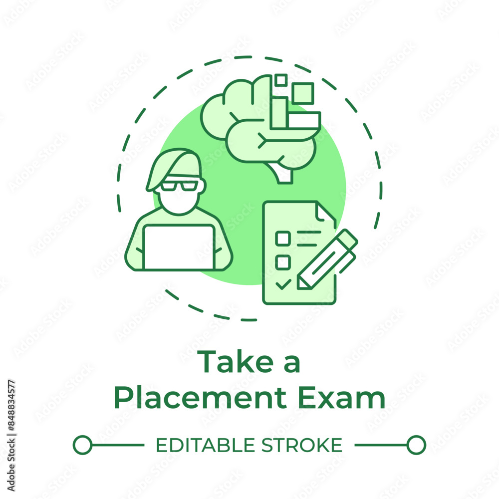 Take a placement exam green concept icon. Joining the military ...