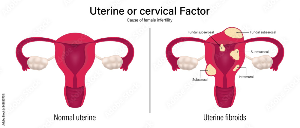 Female infertility vector. Comparison of normal uterine and uterine ...