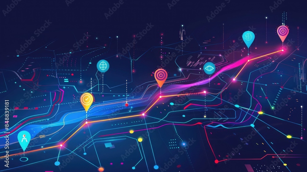 A digital transformation roadmap with key milestones and objectives, highlighting the process of ...