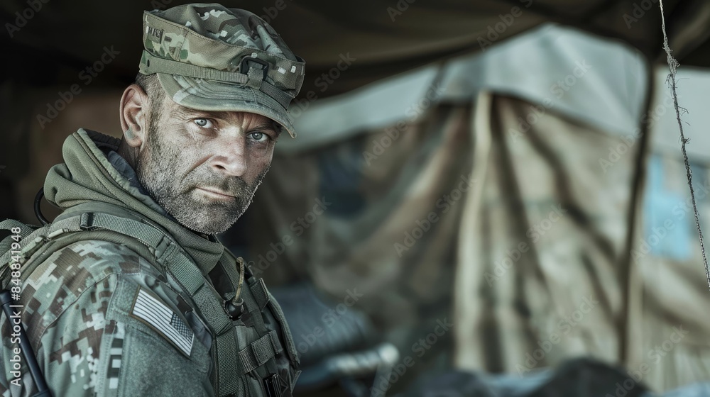 The close up picture of the military officer is working on the ...