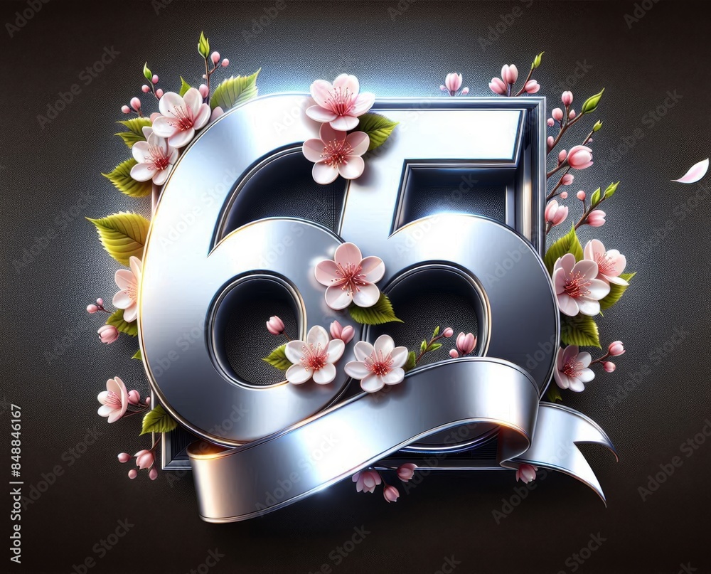 Elegant 65th anniversary celebration design with metallic numbers and ...